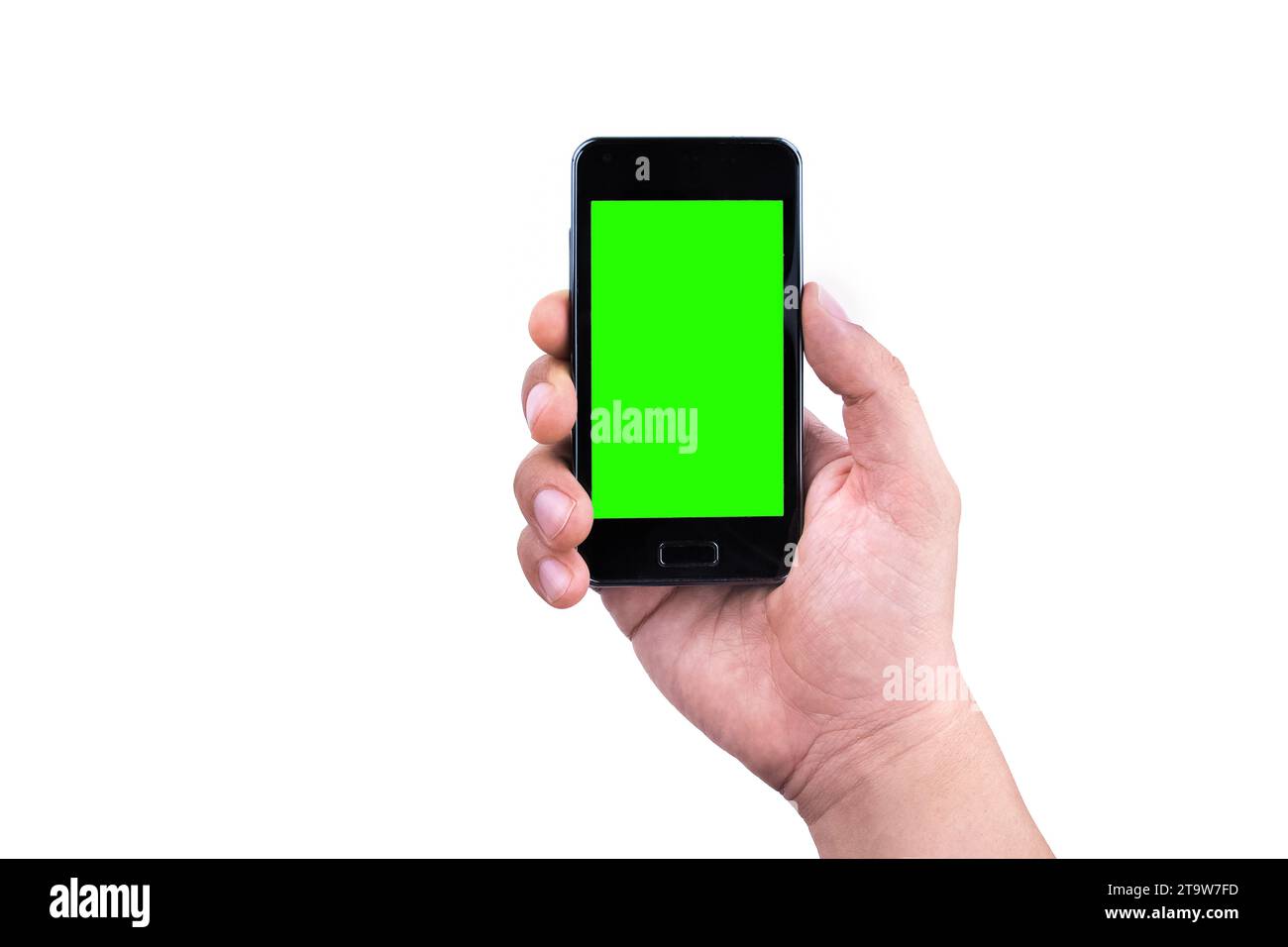 Green screen man holding mobile Cut Out Stock Images & Pictures - Alamy