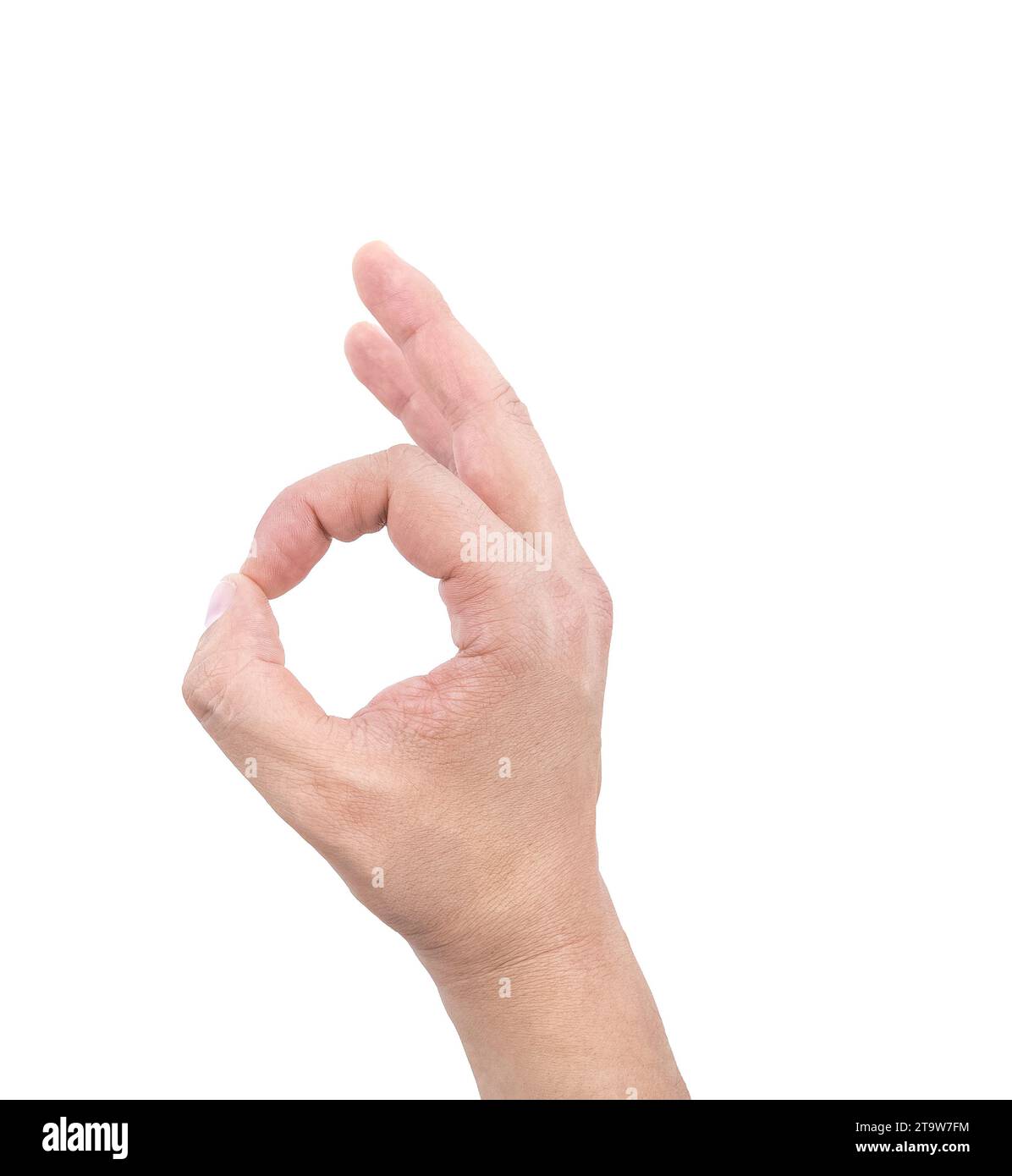 hands of a man showing ok sign, on white background, all well done ...