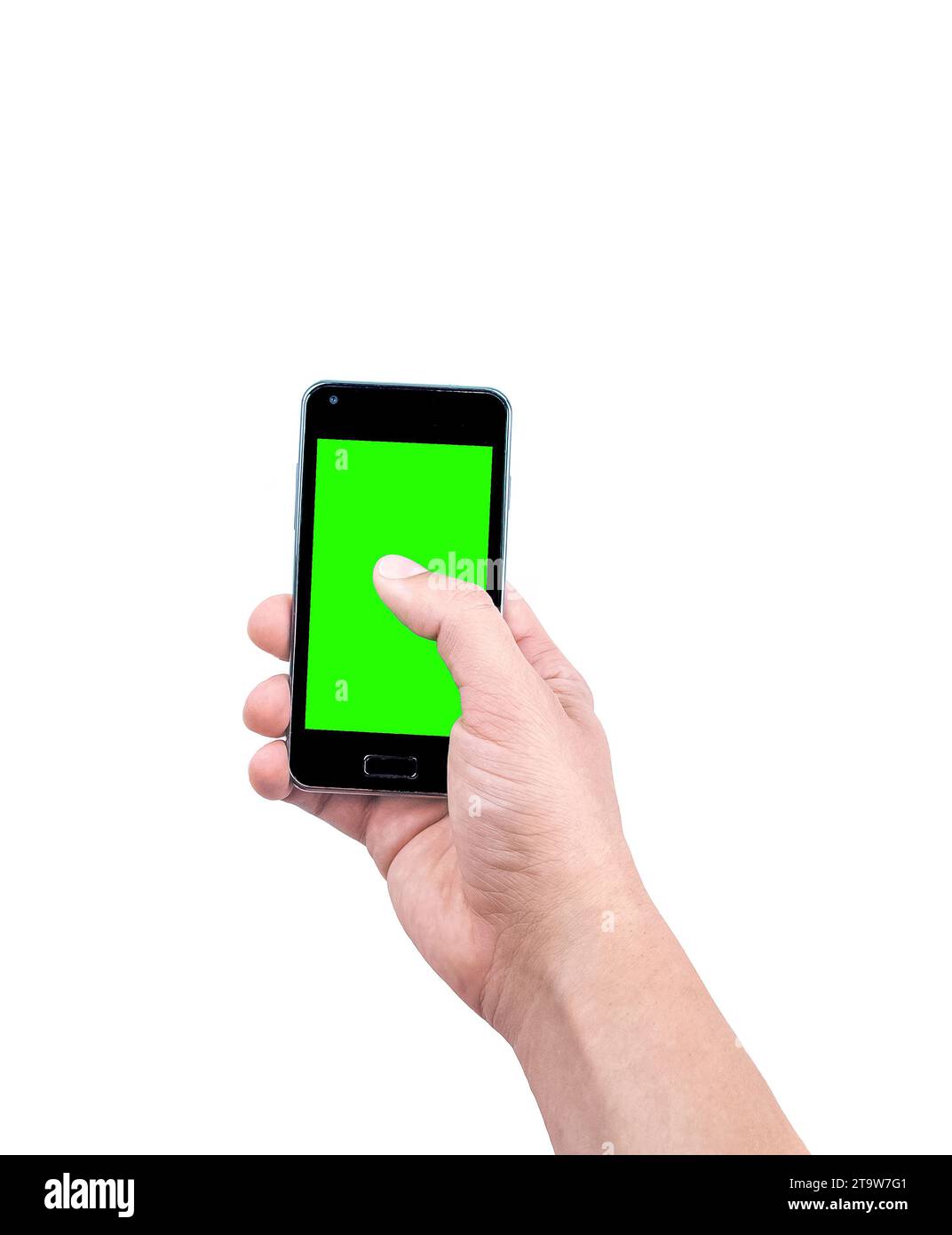 hand of man use mobile smart phone with chroma key green screen on ...