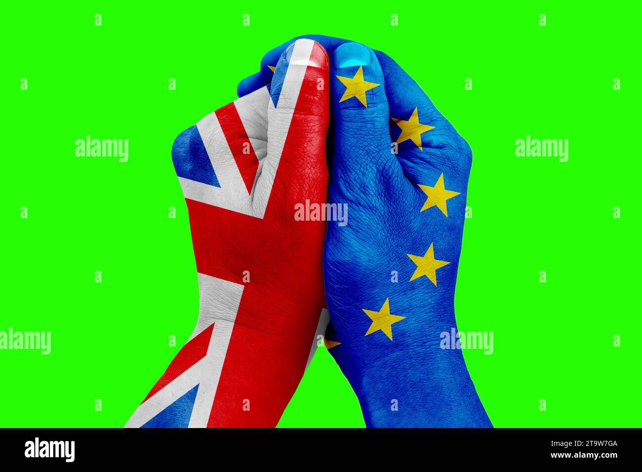 brexit, hand patterned with the flag of the blue european union EU and ...