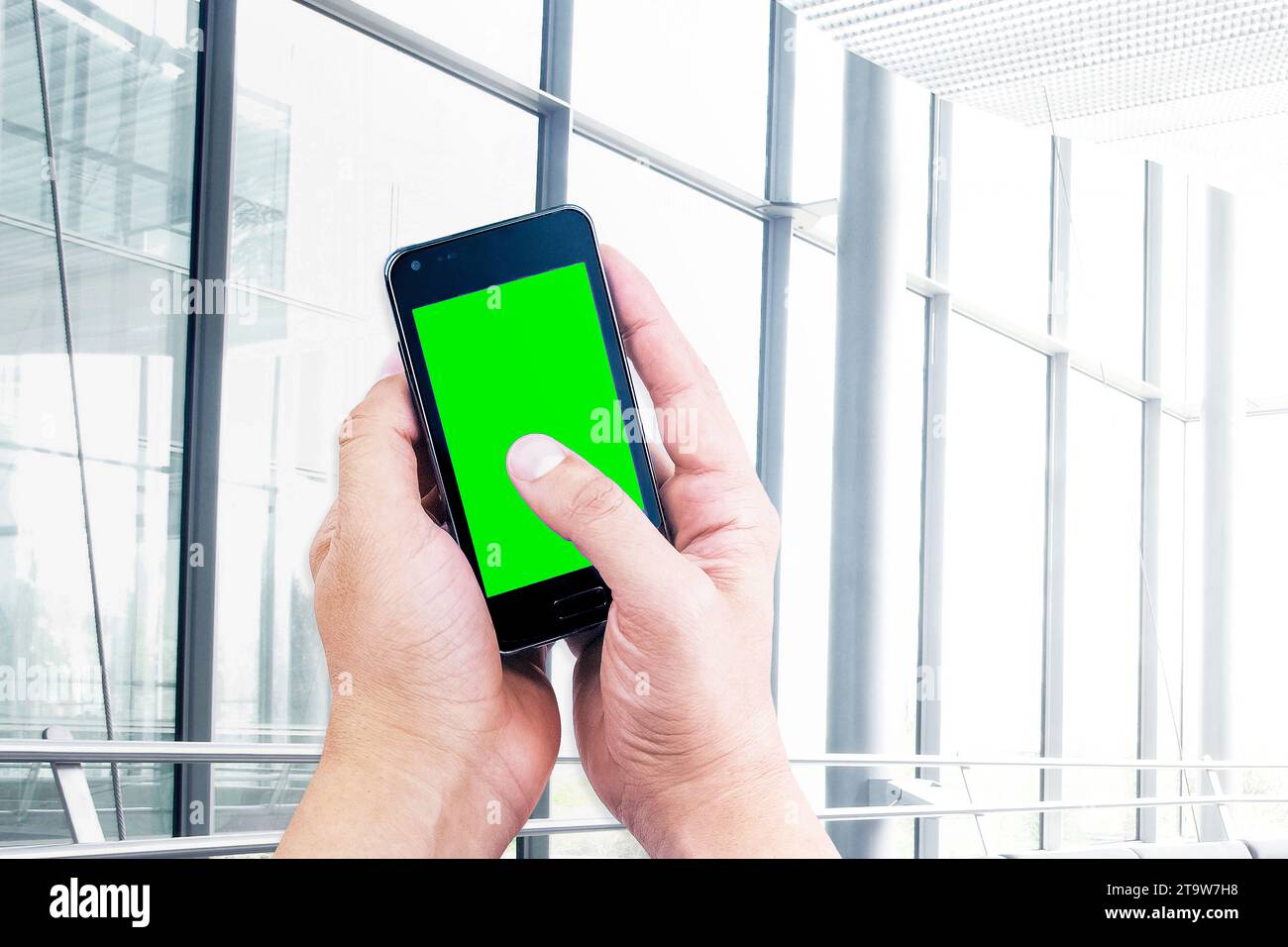 hand of business man use mobile smart phone with chroma key green ...