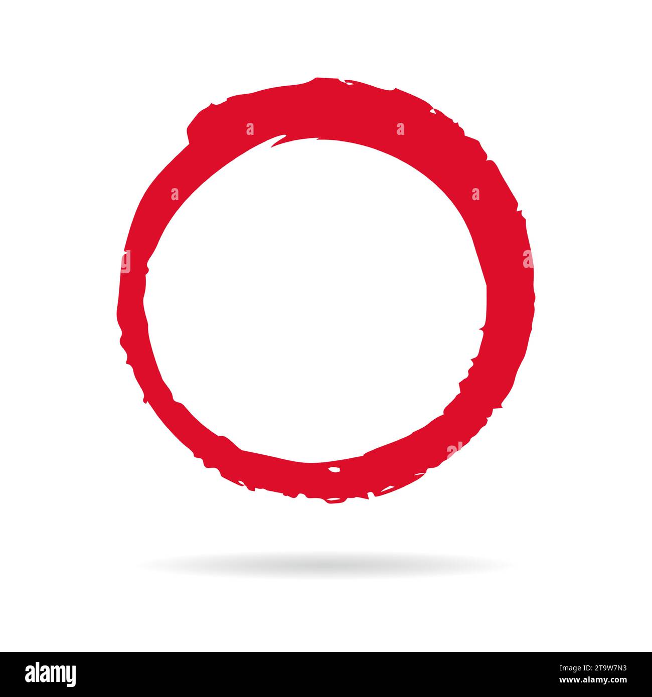 Hand painted grunge circle. Red round blob hand drawn with ink brush ...