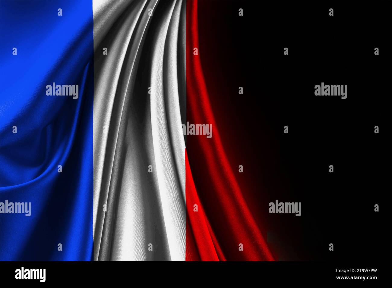 fabric texture of the flag of france, on black background, with black ...