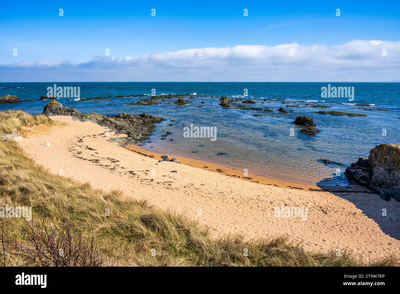 Secluded sandy beach along the Fife coast on the Fife Coastal Path ...