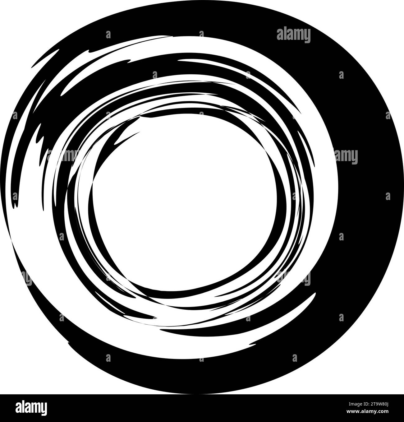 Grungy round scribble circle hand drawn with ink brush effect. Isolated ...