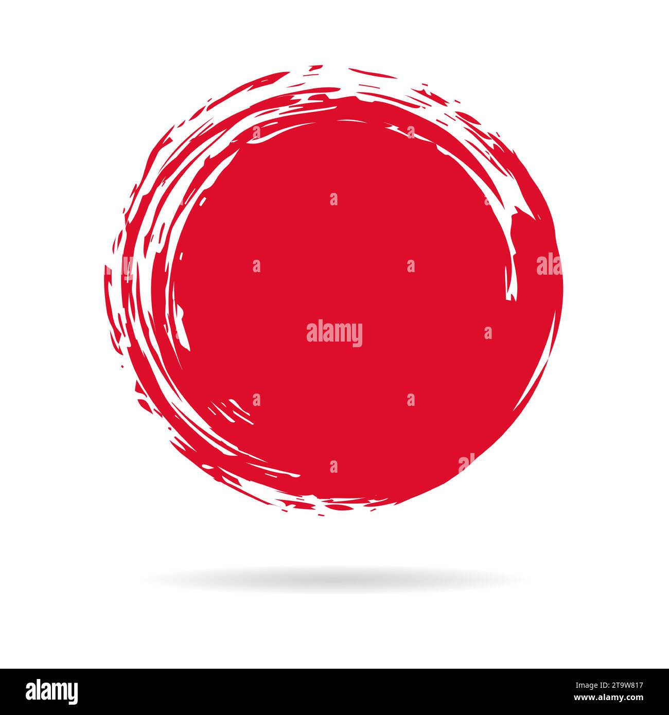 Hand painted grunge circle. Red round blob hand drawn with ink brush ...