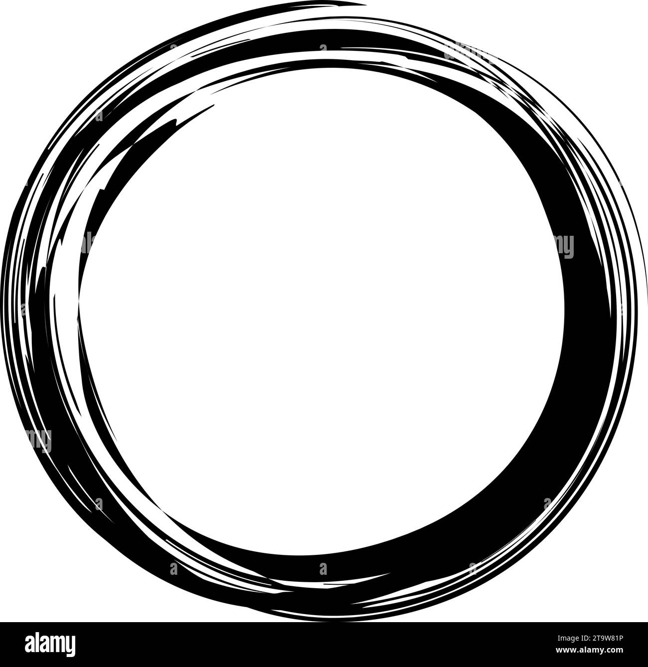 Grungy round scribble circle hand drawn with ink brush effect. Isolated ...