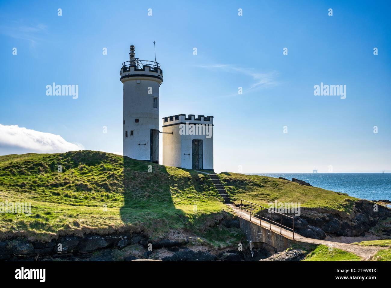 Elie Ness Lighthouse on the Fife Coastal Path near the coastal town of ...