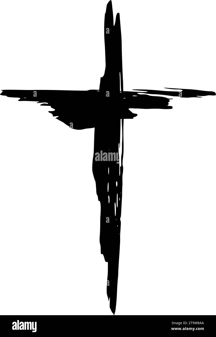Handdrawn christian cross symbol, hand painted with ink brush. Vector ...