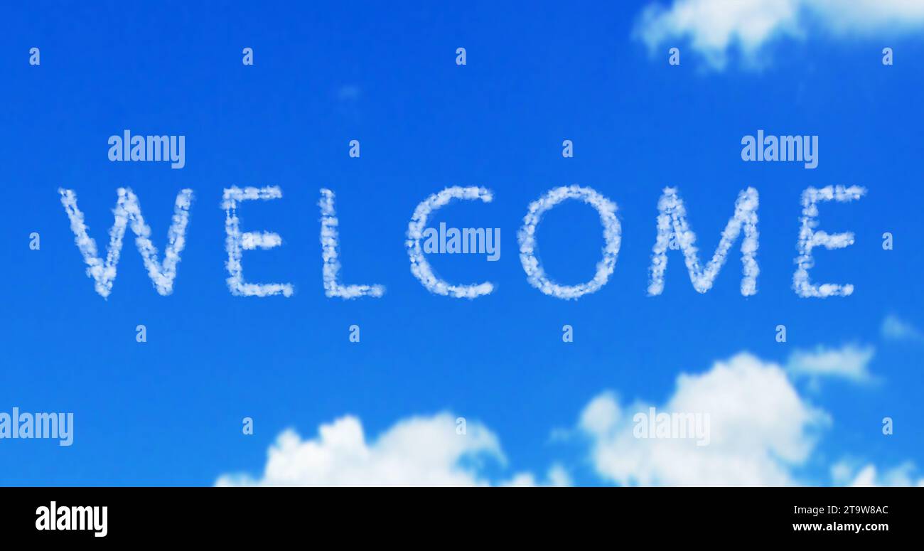 welcome cloud word on the blue sky and white clouds Stock Photo - Alamy