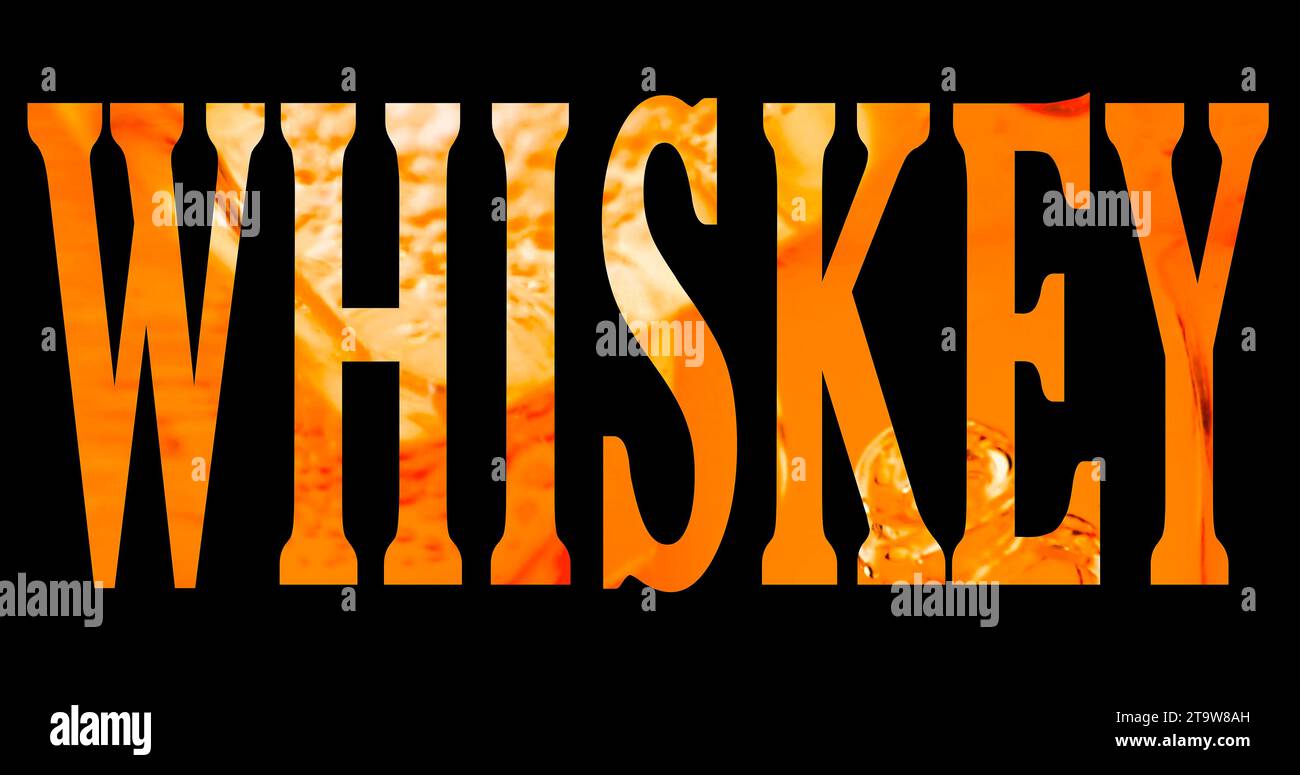 high resolution text with word whiskey shape filled with whisky on ...