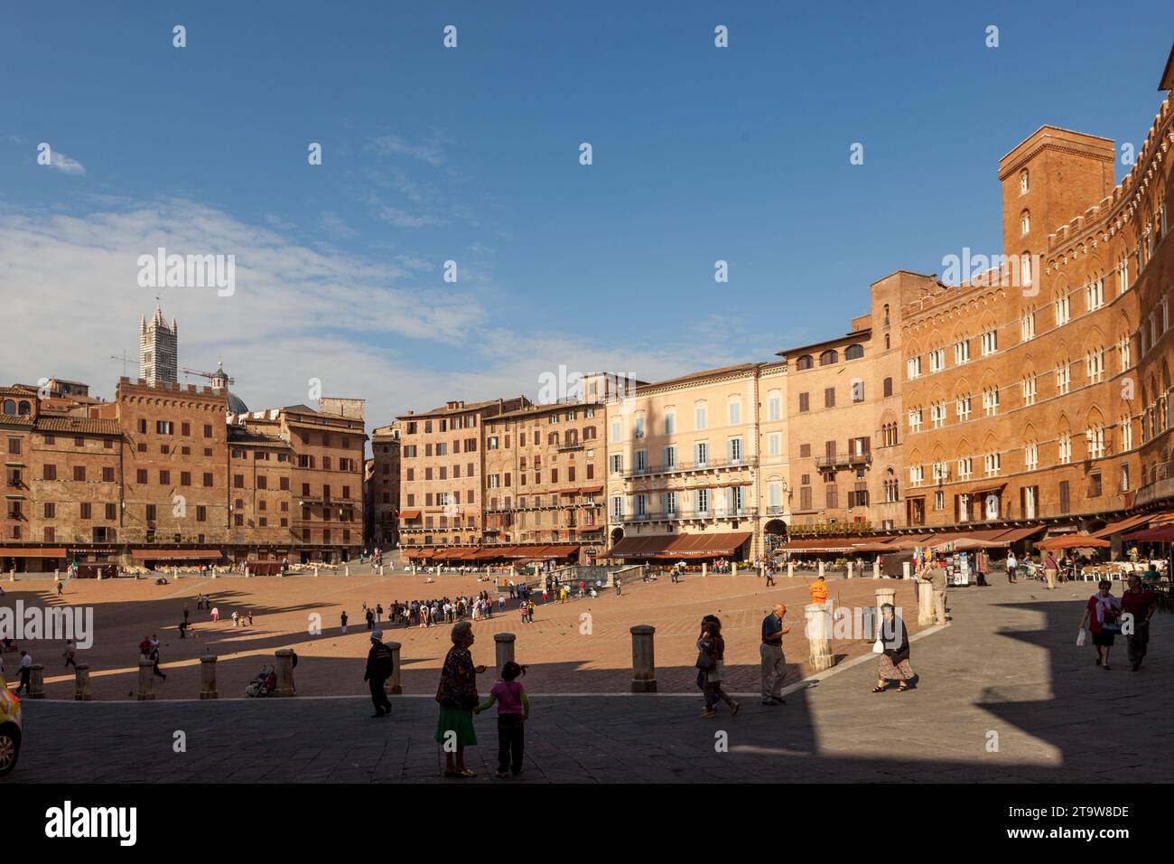 Piazza del Campo, a medieval brick square surrounded by elegant ...