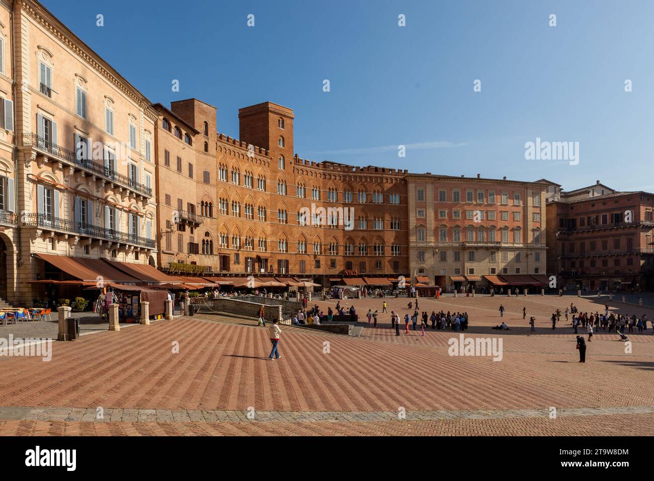 Piazza del Campo, a medieval brick square surrounded by elegant ...