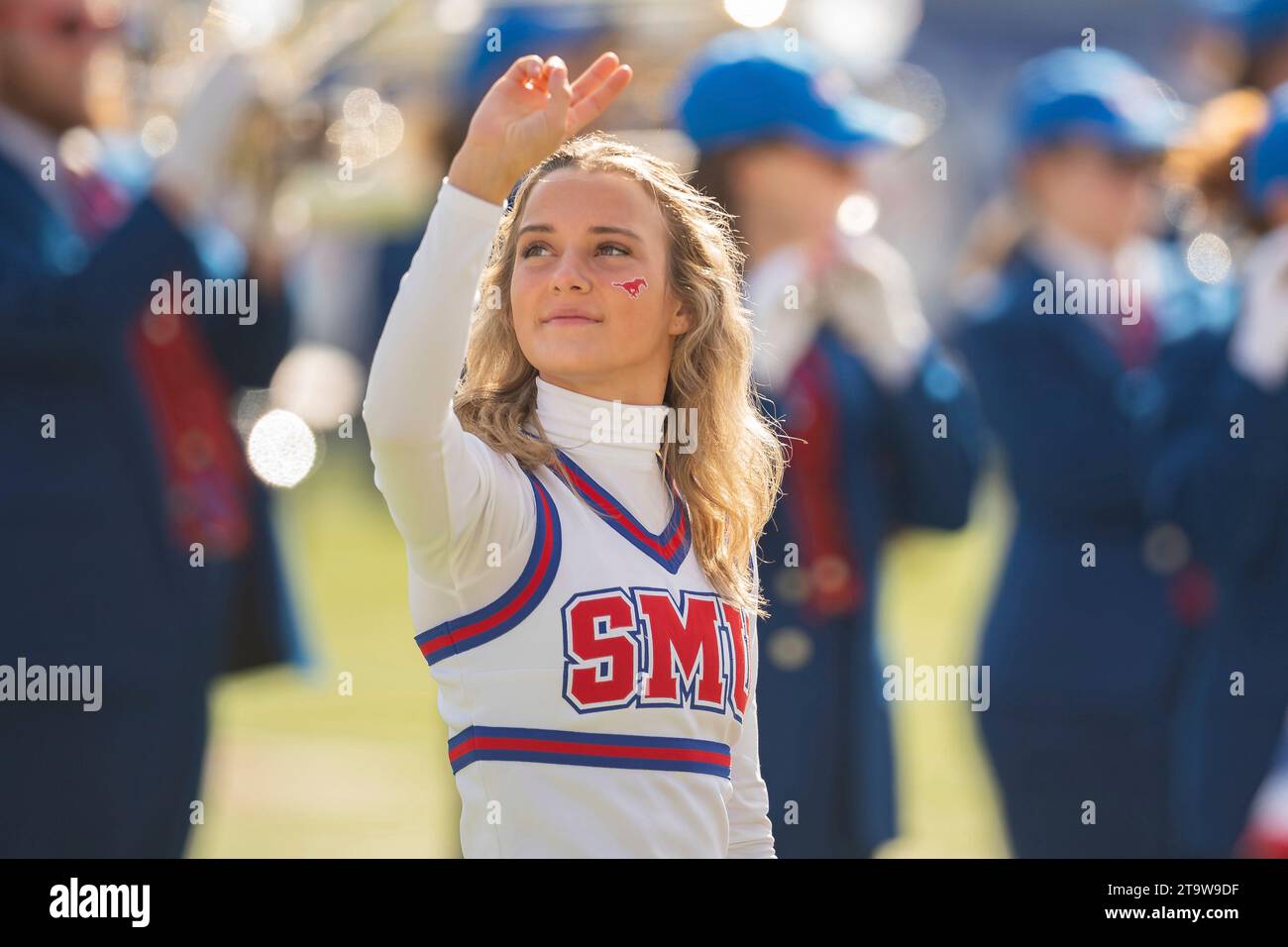 DALLAS, TX - NOVEMBER 25: Southern Methodist Mustangs cheerleader ...