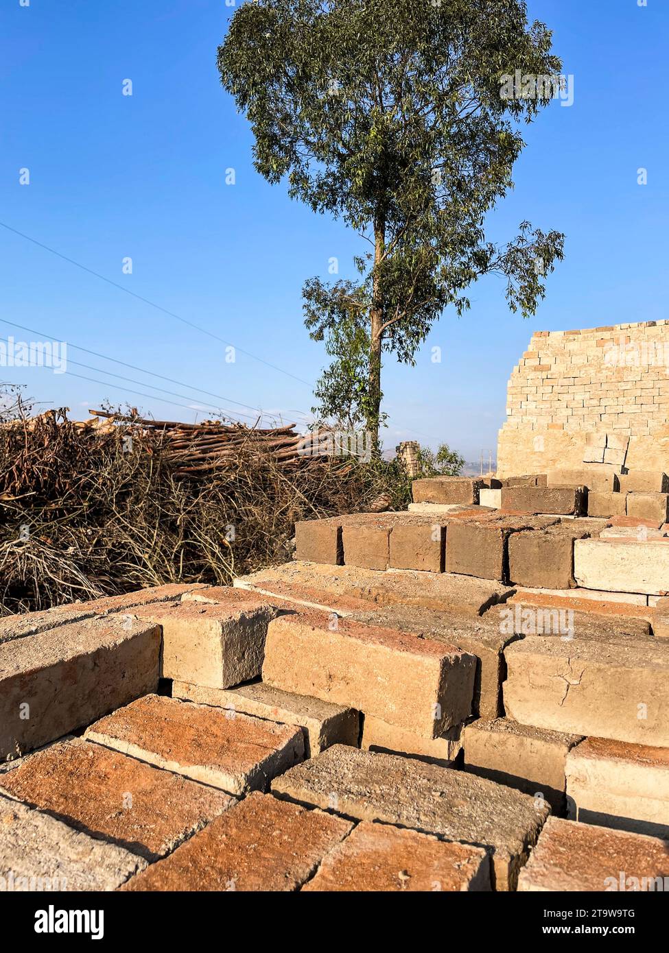 Madagascar, surroundings of Ambositra, brick making and firing Stock ...
