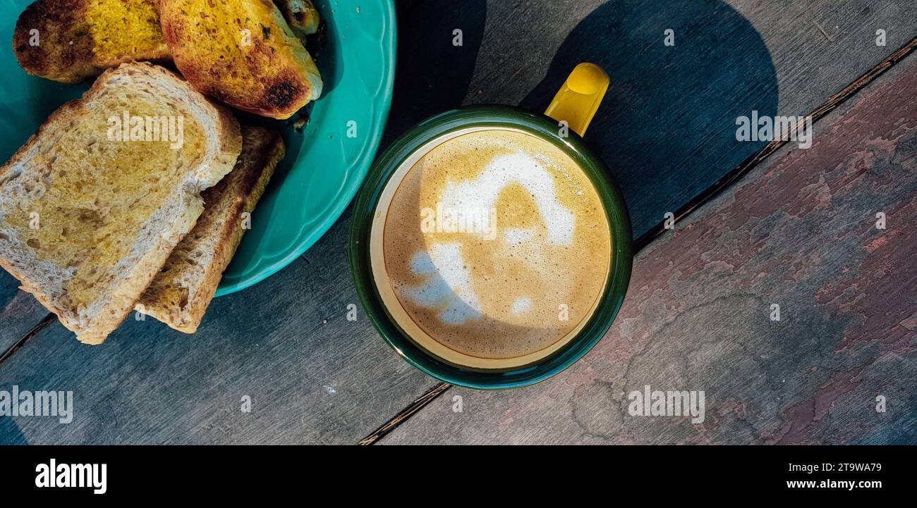 Coffee and bread for breakfast. Traditional breakfast set and coffee ...