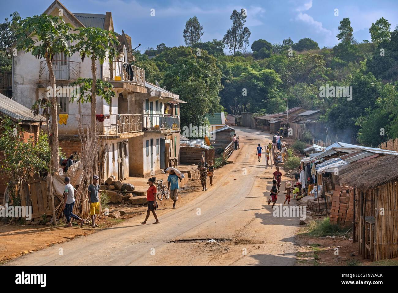 Streetscene in Dabolava, gold miners’ village near Miandrivazo, Menabe ...