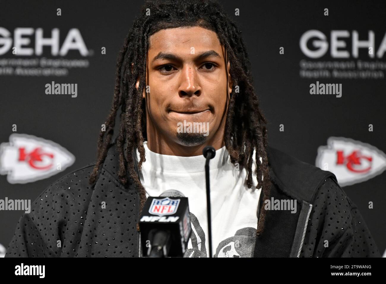 Kansas City Chiefs running back Isiah Pacheco attends during a news ...
