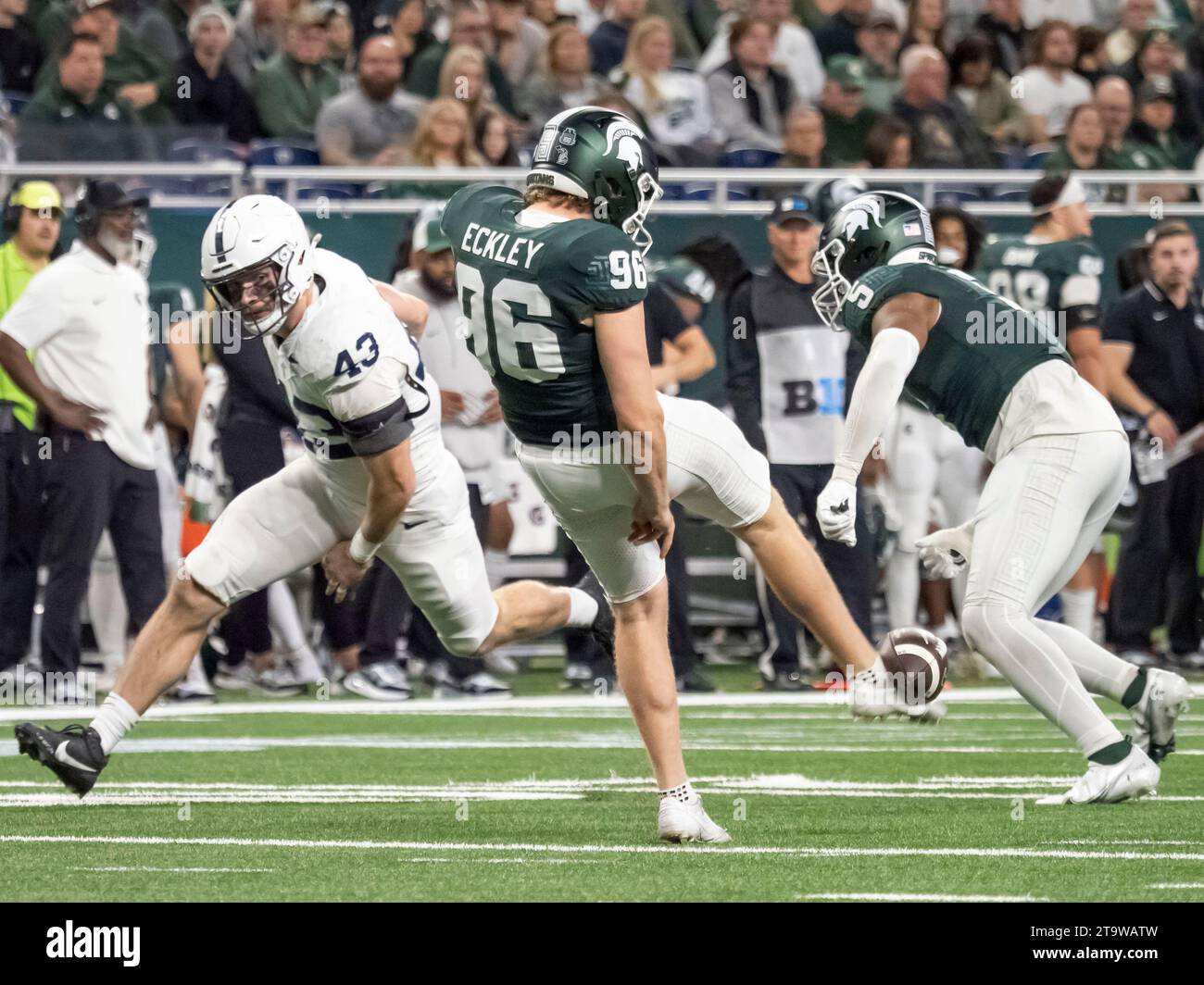 DETROIT, MI - NOVEMBER 24: Michigan State Spartans punter Ryan Eckley ...
