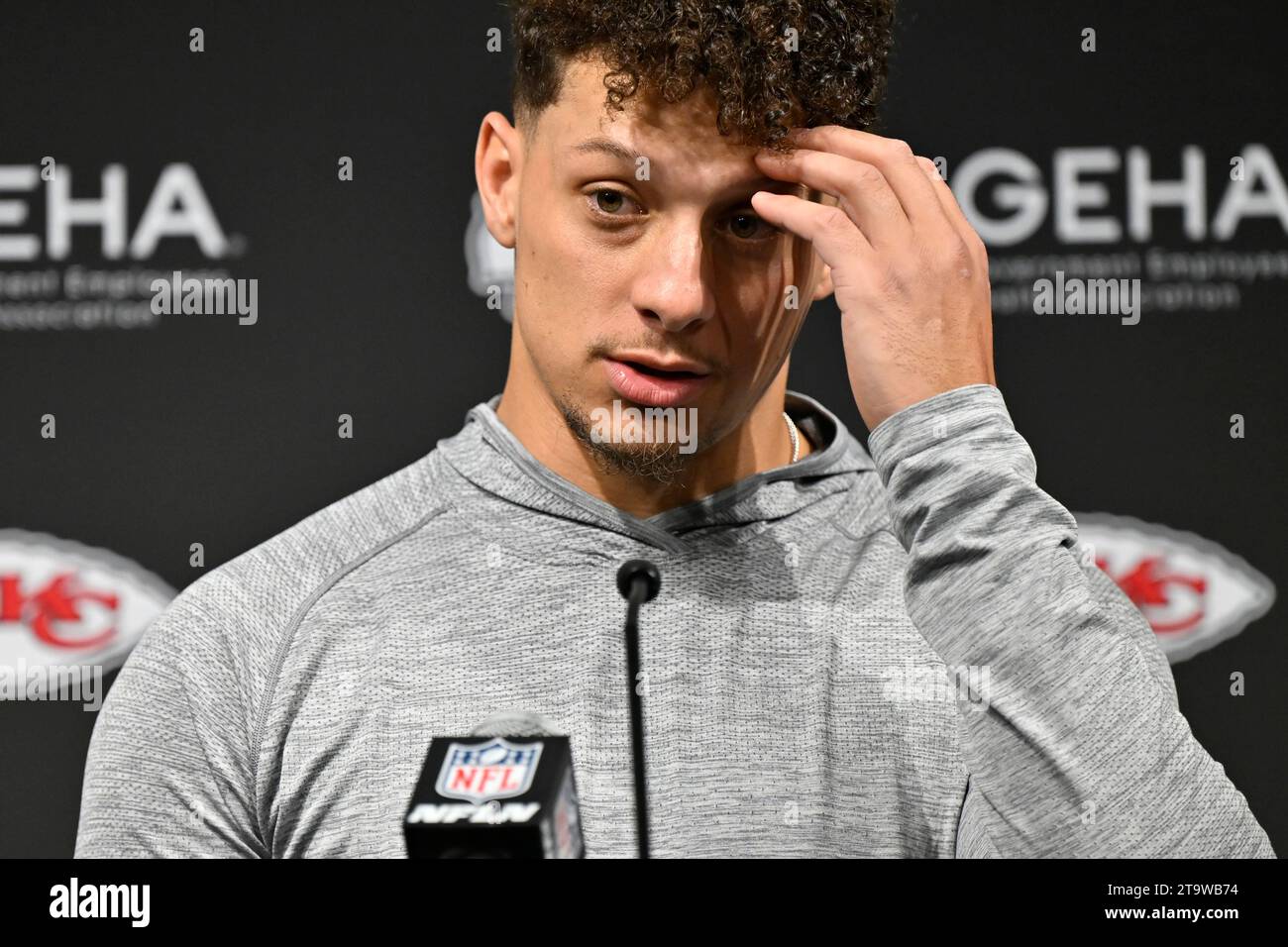 Kansas City Chiefs quarterback Patrick Mahomes attends a news ...