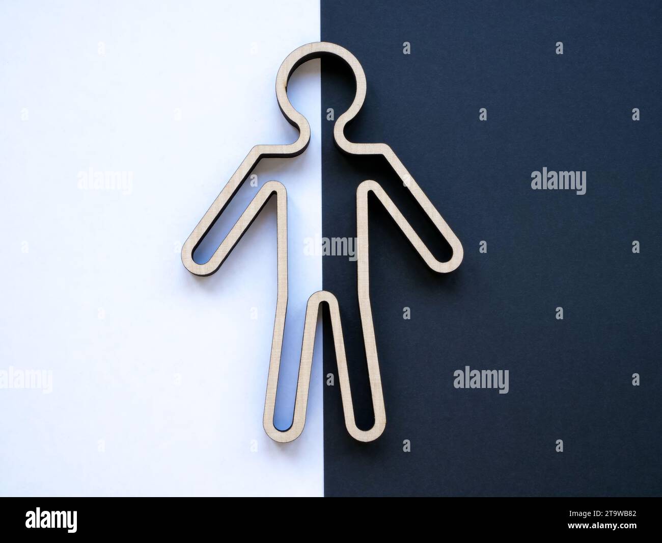 Split personality. Outline of a person on a white and black background ...