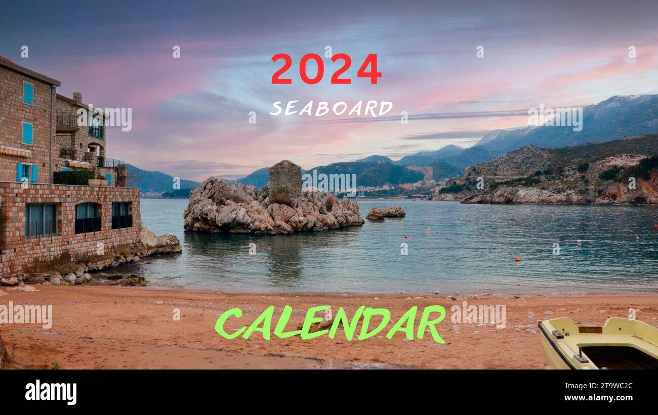 Seaboard Calendar 2024 for 12 month Montenegro Croatia Stock Photo - Alamy
