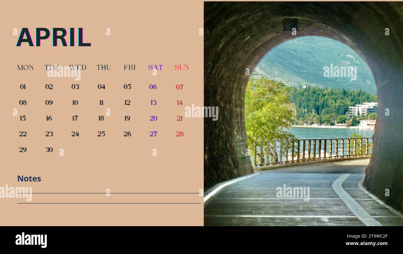 Seaboard Calendar 2024 for April month Montenegro Croatia Stock Photo ...