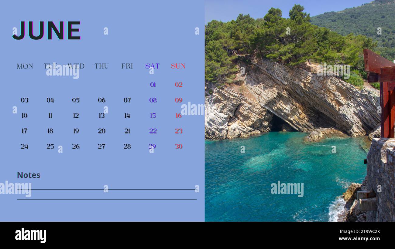 Seaboard Calendar 2024 for June month Montenegro Croatia Stock Photo ...