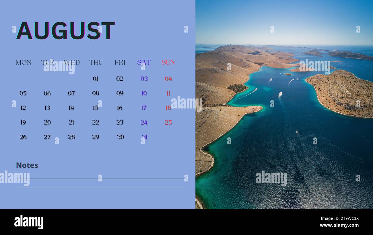 Seaboard Calendar 2024 for August month Montenegro Croatia Stock Photo ...