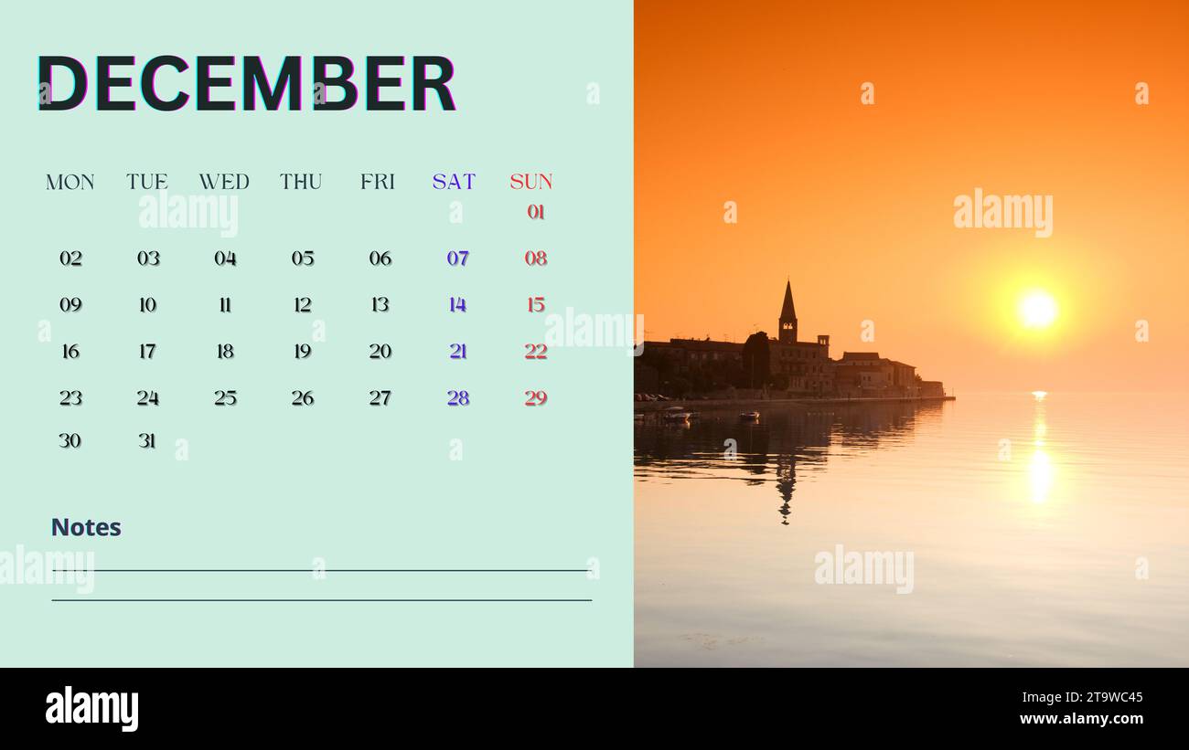 Seaboard Calendar 2024 for December month Montenegro Croatia Stock ...