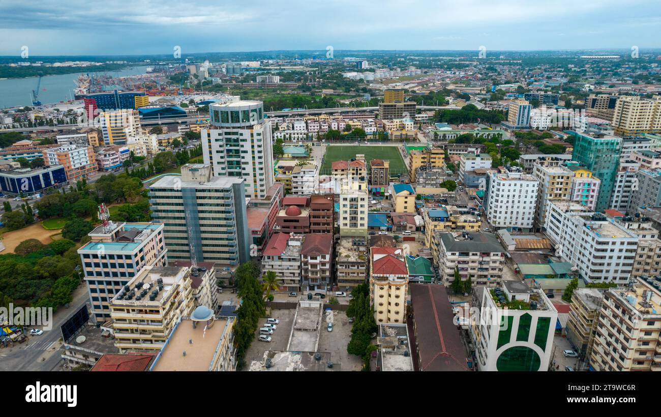 Aerial view of a large cityscape featuring numerous skyscrapers and ...