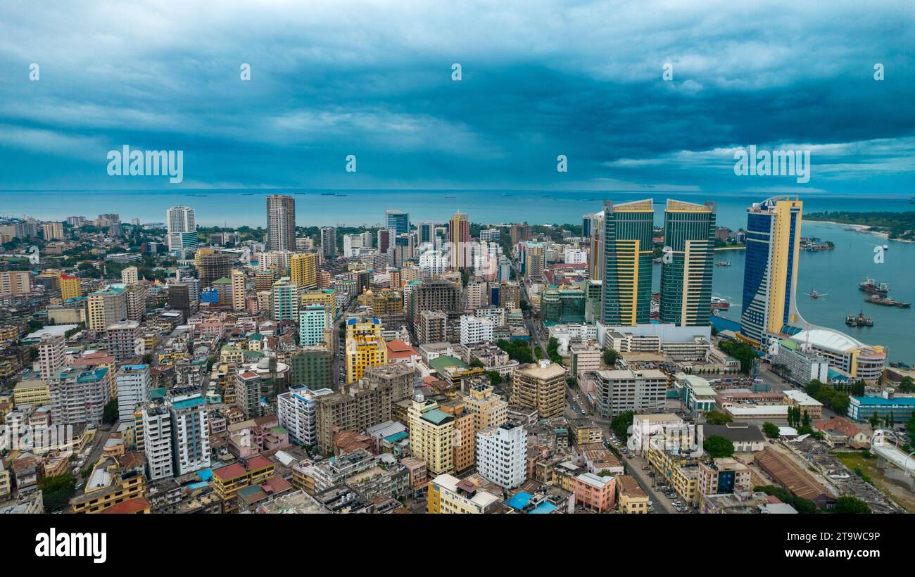 This image features a stunning daytime aerial view of a bustling city Stock Photo - Alamy