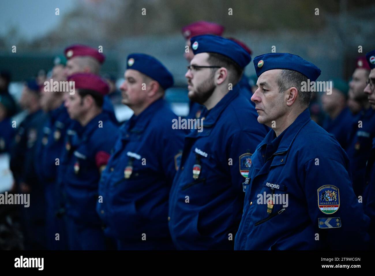 Roszke, Hungary. 27th Nov, 2023. Hungarian police officers are seen ...