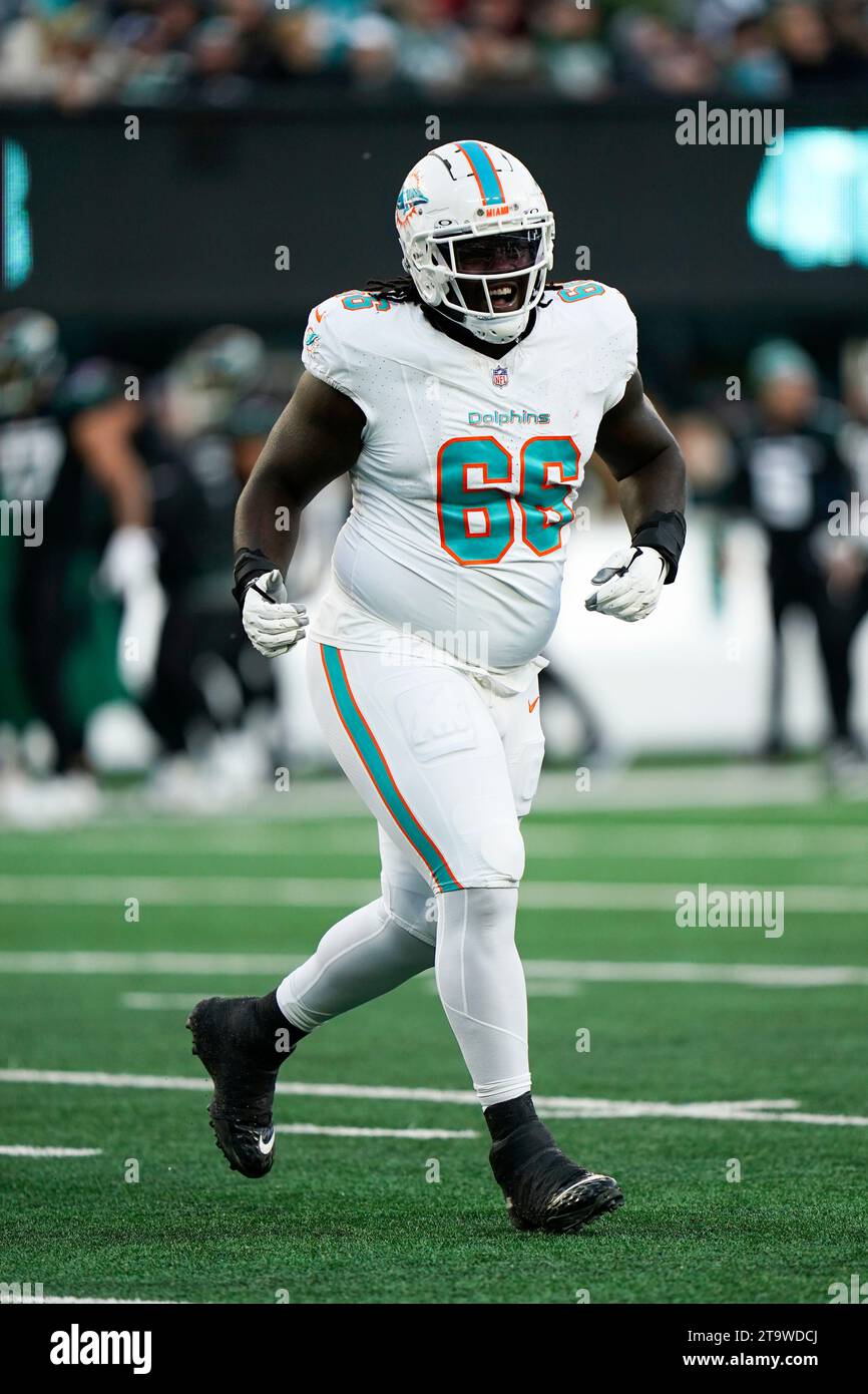 Miami Dolphins guard Lester Cotton (66) during an NFL football game ...