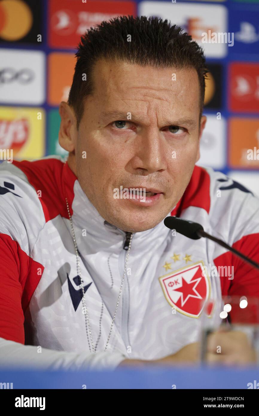 Red Star's head coach Barak Bakhar speaks during a press conference at ...