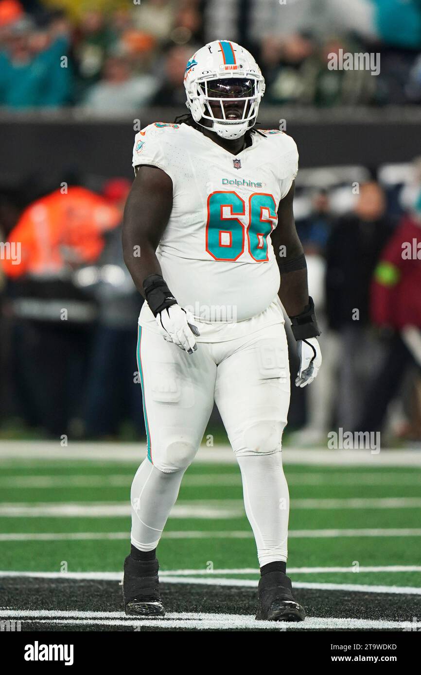 Miami Dolphins guard Lester Cotton (66) during an NFL football game ...