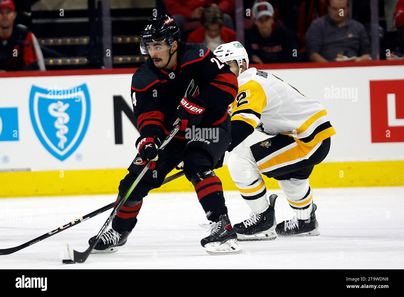 Carolina Hurricanes' Seth Jarvis (24) controls the puck against the ...