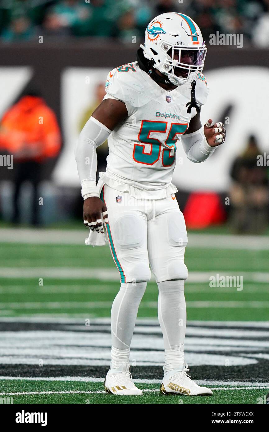 Miami Dolphins linebacker Jerome Baker (55) during an NFL football game ...