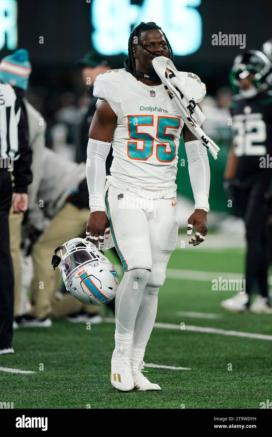 Miami Dolphins linebacker Jerome Baker (55) during an NFL football game ...