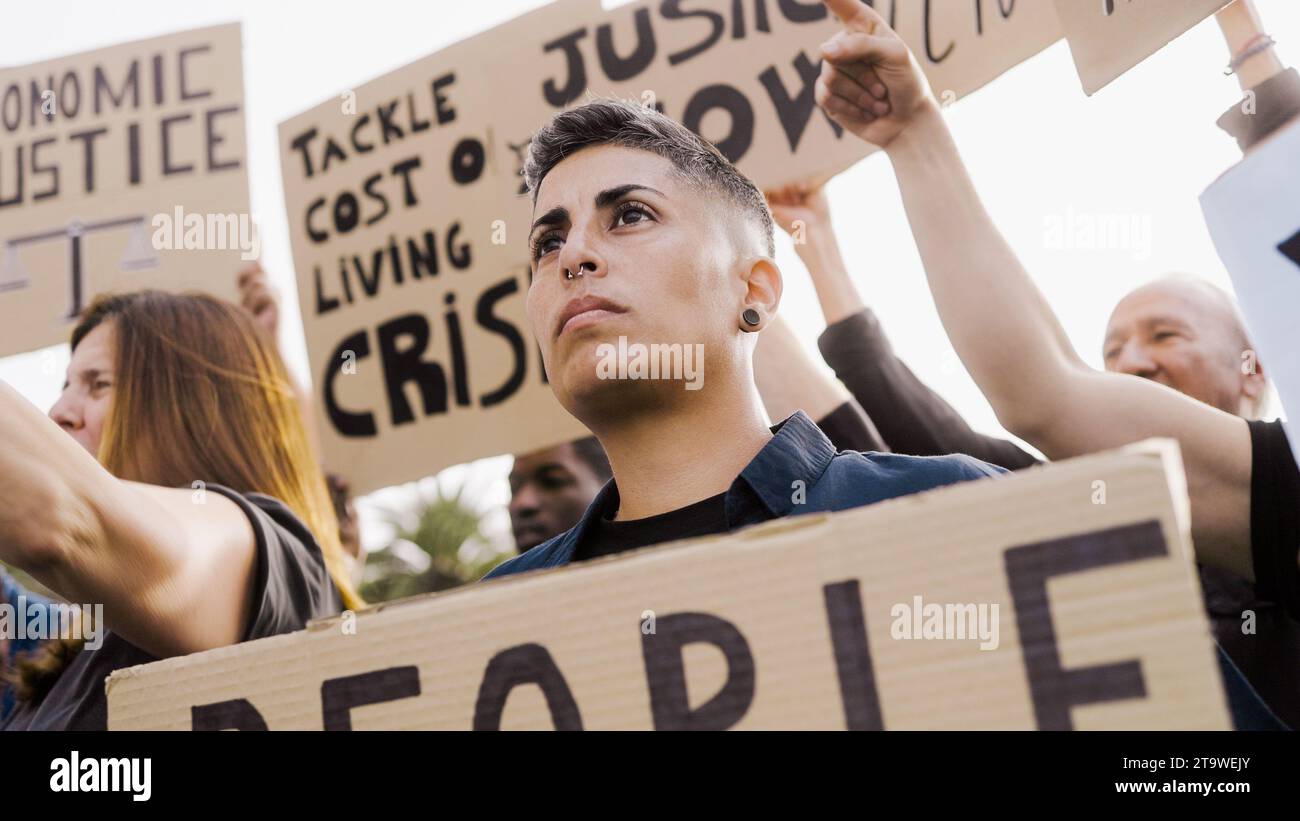 Protest against economic crisis and inflation on the streets. Anti-bank ...