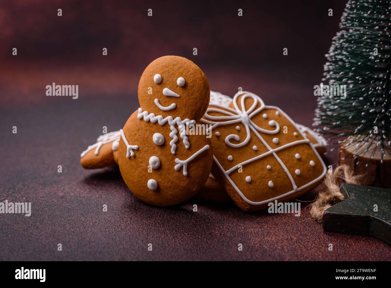 Beautiful delicious sweet winter Christmas gingerbread cookies on a ...