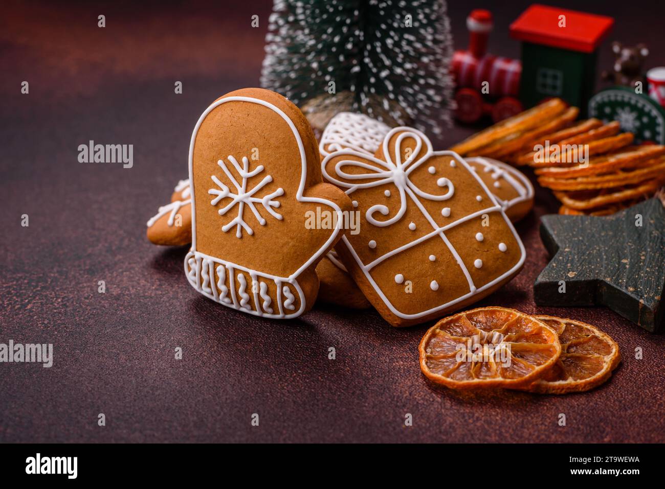 Beautiful delicious sweet winter Christmas gingerbread cookies on a ...