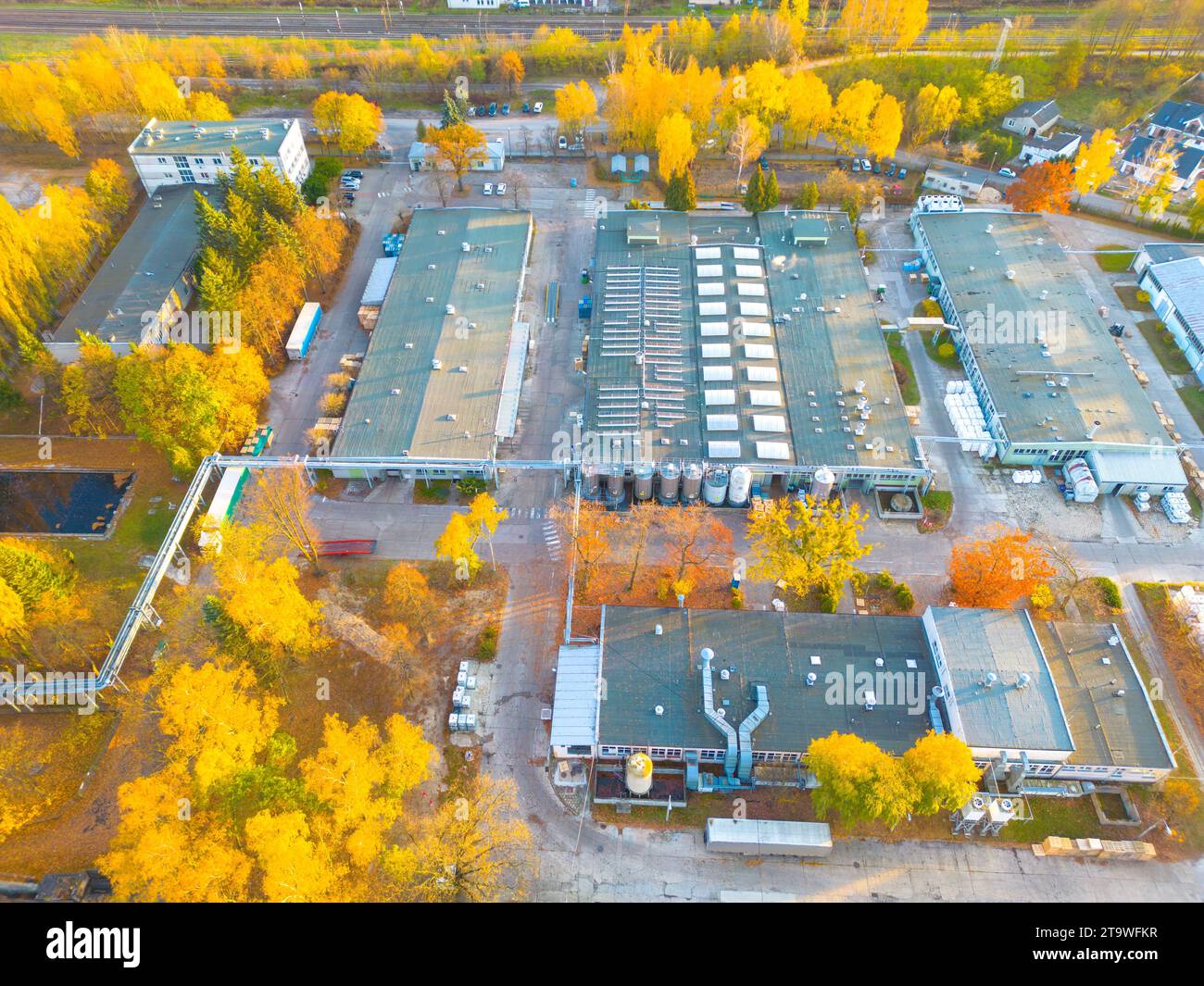 Warehouse storages or industrial factory or logistics center from above ...
