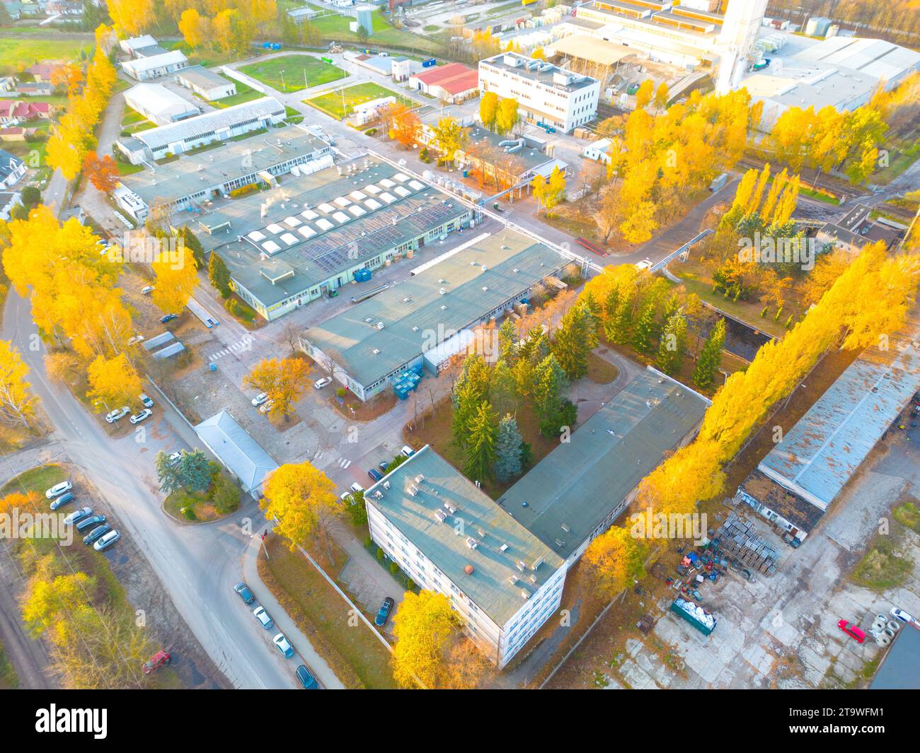 Warehouse storages or industrial factory or logistics center from above ...