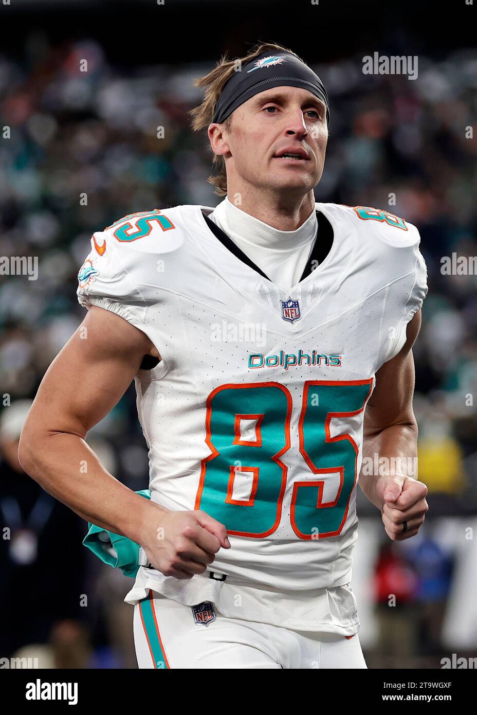 Miami Dolphins wide receiver River Cracraft (85) runs off the field against the New York Jets ...