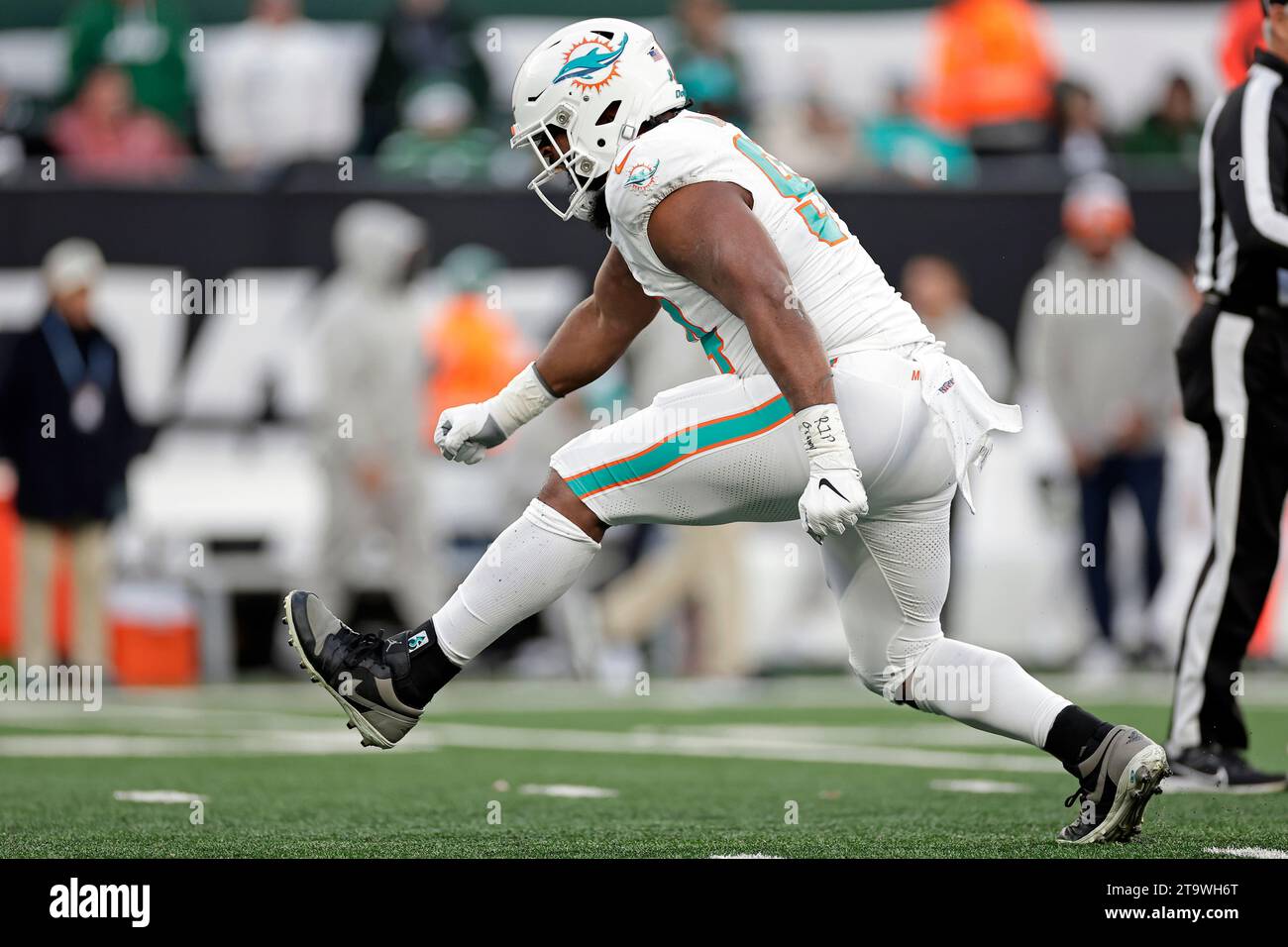 Miami Dolphins defensive tackle Christian Wilkins (94) reacts against the New York Jets during ...