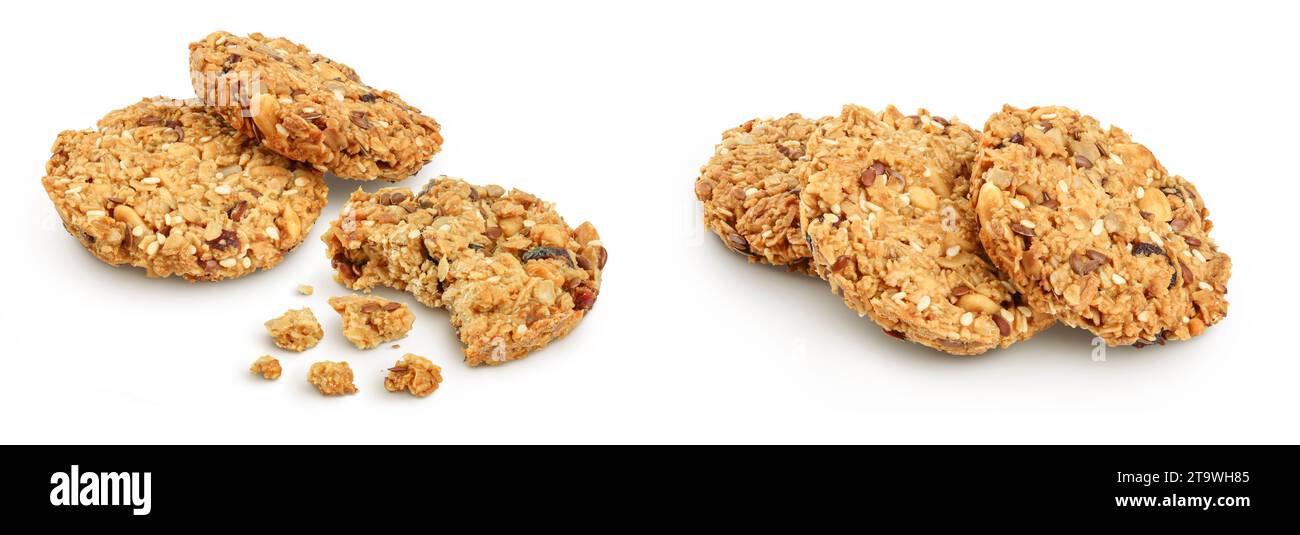 Granola cookie isolated on white background with full depth of field ...