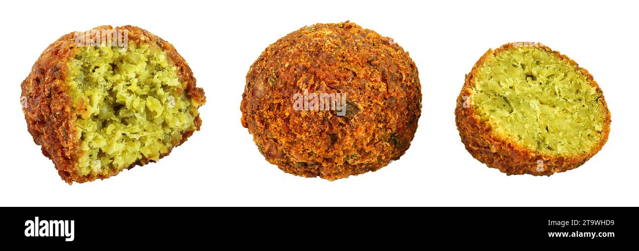 falafel ball with half isolated on a white background with full depth ...
