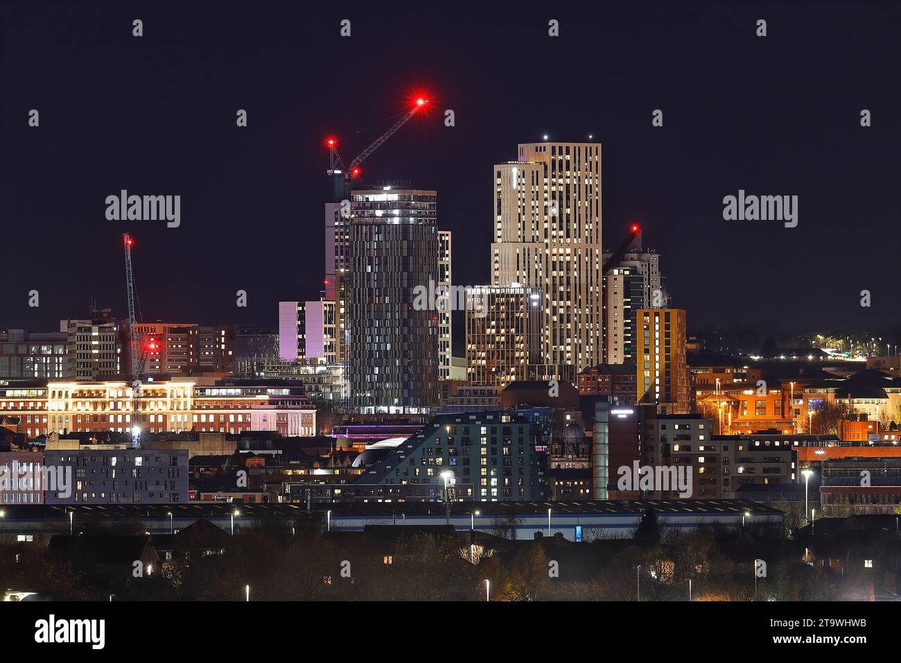 A view of Leeds City Centre at night which is currently growing with ...