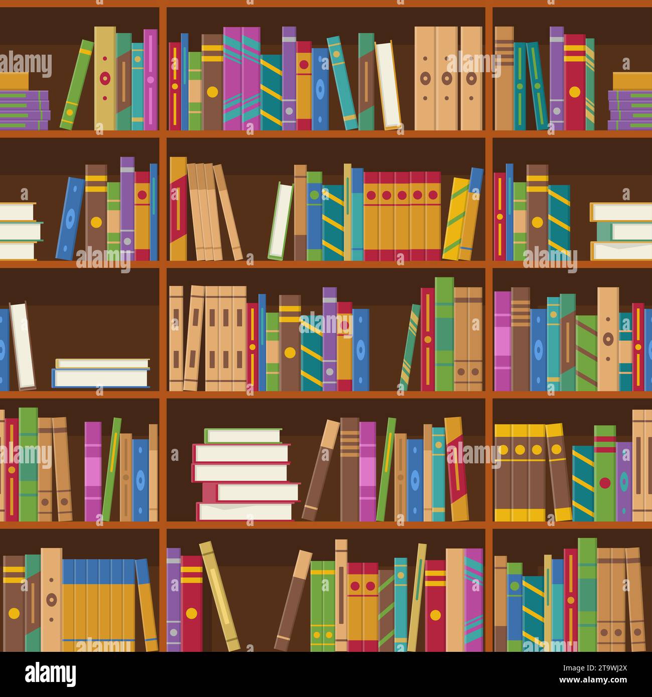 Books on shelves seamless pattern. Bookcase or bookshelves library or ...